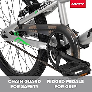 Huffy Axilus 20" Kid's BMX Bike, Beginner Level Rider, Ages 5+ Years Old, 3 Piece Steel Crank, 44/16 Gearing, Rugged and Durable, Strong and Lightweight for Speed and Handling, Matte Silver