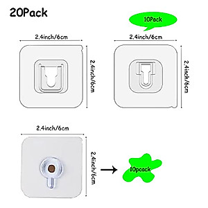 Double-Sided Adhesive Hooks 10 Pair, Adhesive Hooks 10pcs, Adhesive Wall Hooks, Self-Adhesive Hooks, Wall-Sticking Hooks Without Punching and Nails, Waterproof and Oil-Proof (20 Pack) (Type-A)