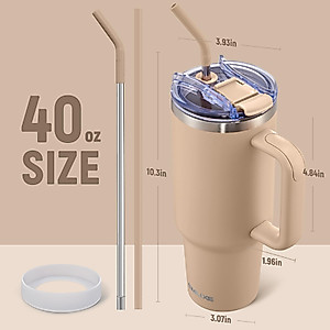 SMLIXE 40 oz Tumbler with Handle and Straw Lid,Insulated Reusable Stainless Steel Water Bottle Travel Mug，Cupholder Friendly Double Wall Vacuum Sealed Cup (Mocha)