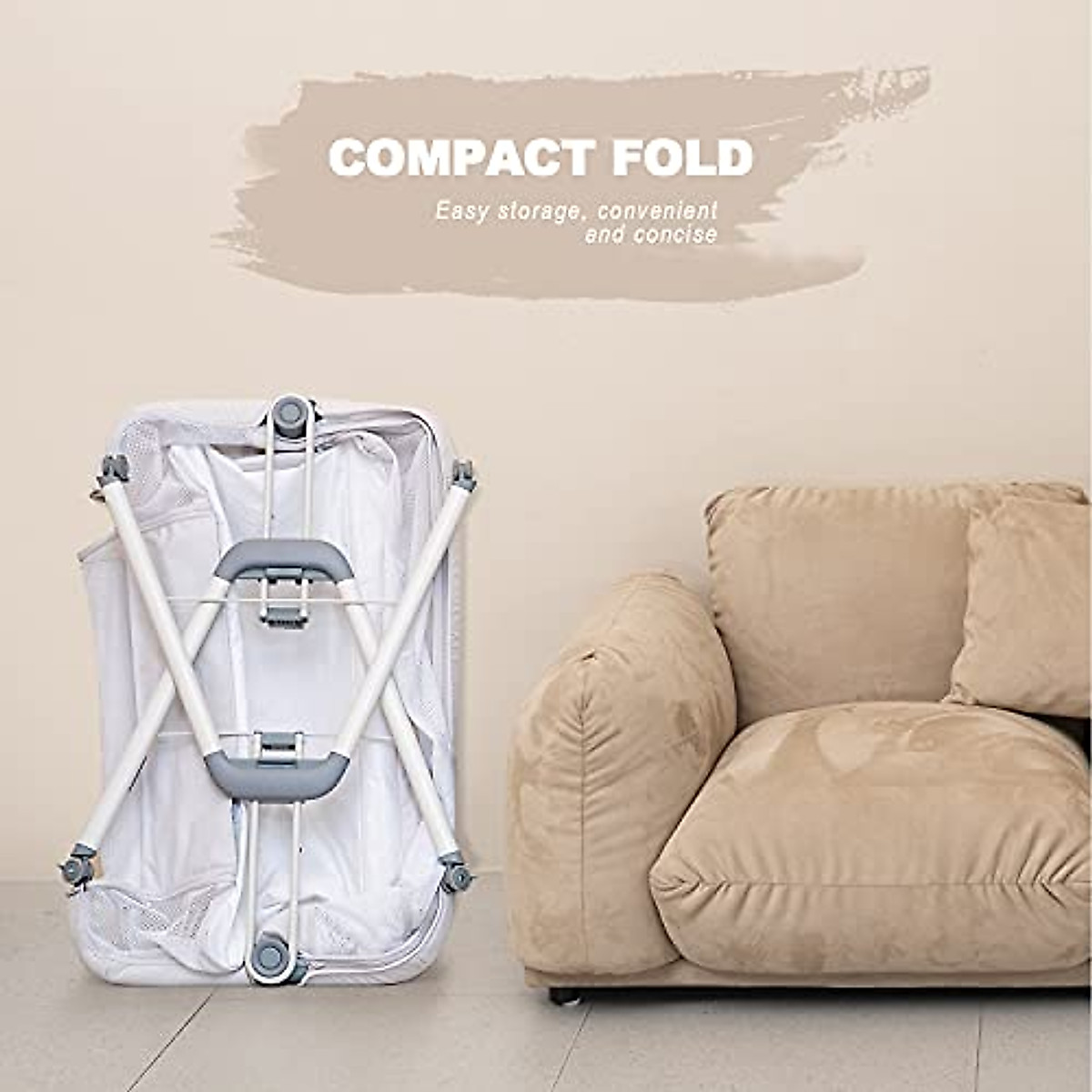 ANGELBLISS Baby Bassinet Bedside Sleeper, Easy Folding Portable Bassinet for Baby with Wheels, Adjustable Height, Included Mattress