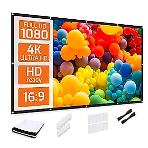 Projector Screen, HYZ 120 inch Portable Projector Screen Indoor Outdoor Projection Screen 16:9 4K HD Wrinkle-Free Foldable Movie Screen for Backyard, Double Sided Projection for Home Theater