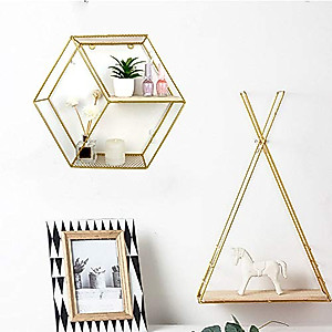 ZPSHYD Wall Mounted Floating Hexagon Shelves, Hexagon Floating Shelves Wall Decor Hexagon Geometric Wall Shelf for Home Office Wall Decor(Gold)