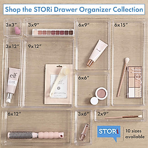 STORi SimpleSort 3-Piece Stackable Clear Drawer Organizer Set | 12" x 6" x 2" Rectangle Trays | Wide Makeup Vanity Storage Bins and Office Desk Drawer Dividers | Made in USA