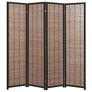 Decorative Openwork Design 4-Panel Bamboo & Black Wood Framed Folding Screen/Freestanding Room Divider - MyGift®