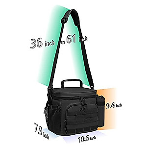 TACTICISM Tactical Lunch Box for Men, 12L MOLLE Lunch Bag Adult, Up to 8 Hours Insulated lunchbox, Large Durable Leakproof Cooler with Detachable Water Bottle Pouch, for Work Camping Fishing, Black
