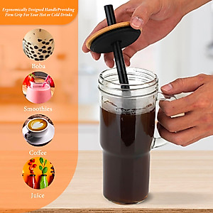 Luxfuel 24oz Wide Mouth Mason Jar Drinking Glasses Tumbler with Handle and Bamboo Lids,Reusable Smoothie Cup for Iced Coffee,Water,Juice - 2 Pack