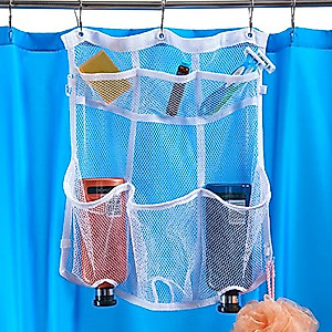 Smooth Trip Mesh Shower Organizer and Hanging Bathroom Caddy with Dispenser Pockets, Movable Hooks and No-Rust Grommets