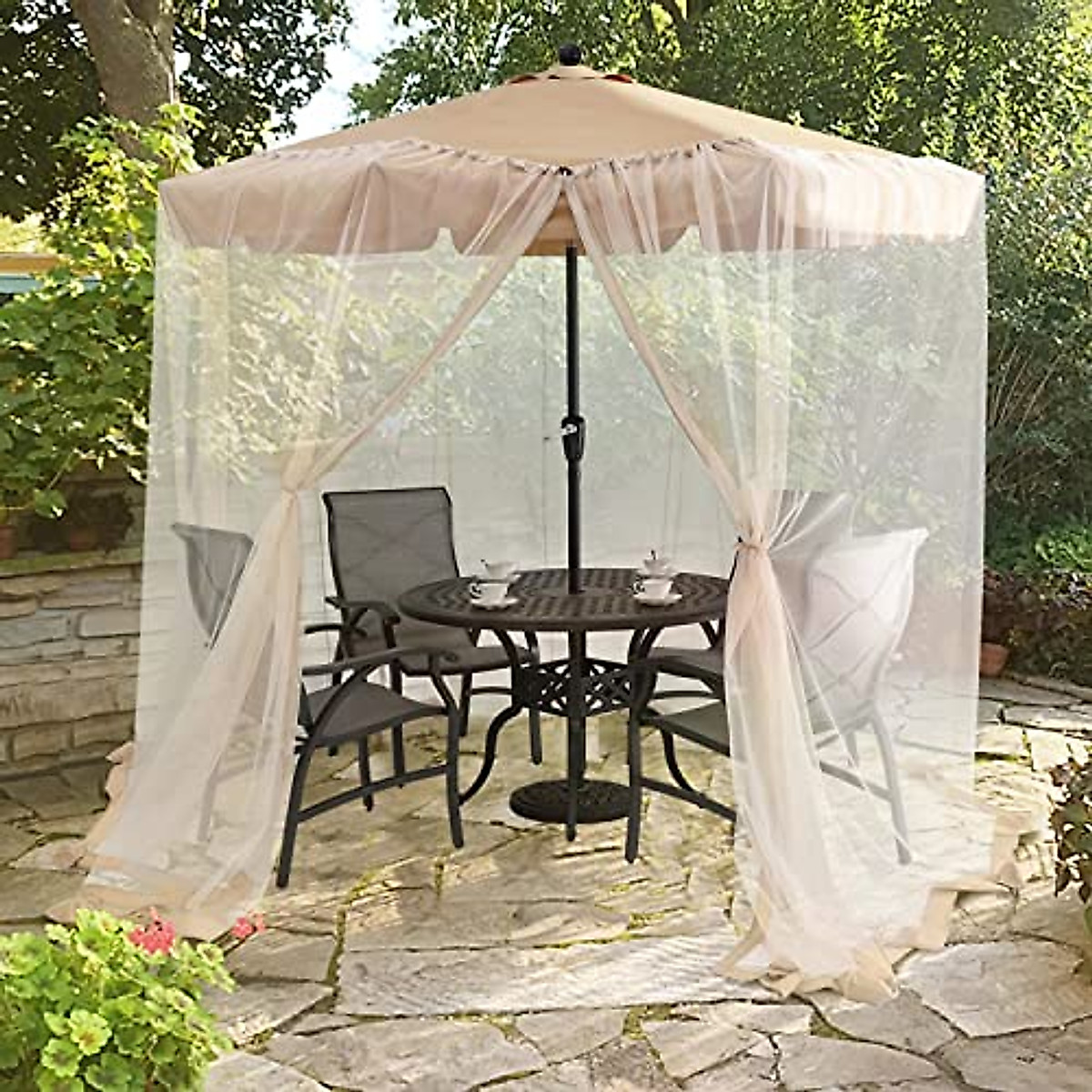 ABCCANOPY Upgrade 9FT-11FT Patio Umbrella Mosquito Netting Adjustable Mosquito Net with Zipper Door for Most Outdoor Market Table Umbrellas or Cantilever Offset Hanging Umbrellas (Beige)