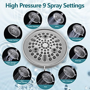 Replacement 9-Setting Rain Shower Faucet Tub Trim Kit for Delta 1300/1400& 13/14 Series, High Pressure 5.5" Round Rain Shower Head& Handle Set, Matte Black(Valve& Catridge Not Inclued)