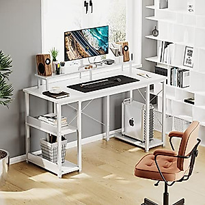 ODK 48 inch Computer Desk with Monitor Shelf and Storage Shelves, Gaming Desk, Study Table with CPU Stand & Reversible Shelves, White