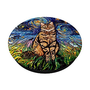 Brown Tabby Cat Starry Night Impressionist Animal Art by Aja PopSockets PopGrip: Swappable Grip for Phones & Tablets