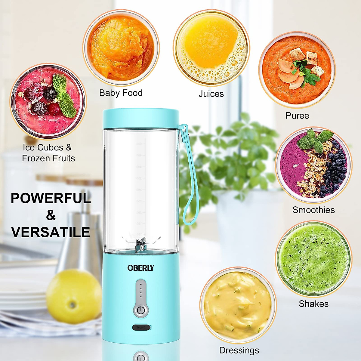 Portable Blender for Shakes and Smoothies, OBERLY Personal Travel Blender for Protein with 4000mAh USB Rechargeable Battery, Crush Ice, Frozen Fruit and Drinks, 18 oz Mini Travel Cup