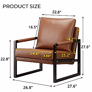 Modern Faux Leather Accent Chair Armchair with Extra-Thick Padded Backrest and Metal Frame for Living Room and Bedroom Furniture - Comfortable and Elegant（Brown）