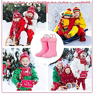 EUXTERPA Pink Kids Rain Boots, Girls Winter Rain Boots with Warm Lining, Toddler Waterproof Boots with Handles, Big kid size 2