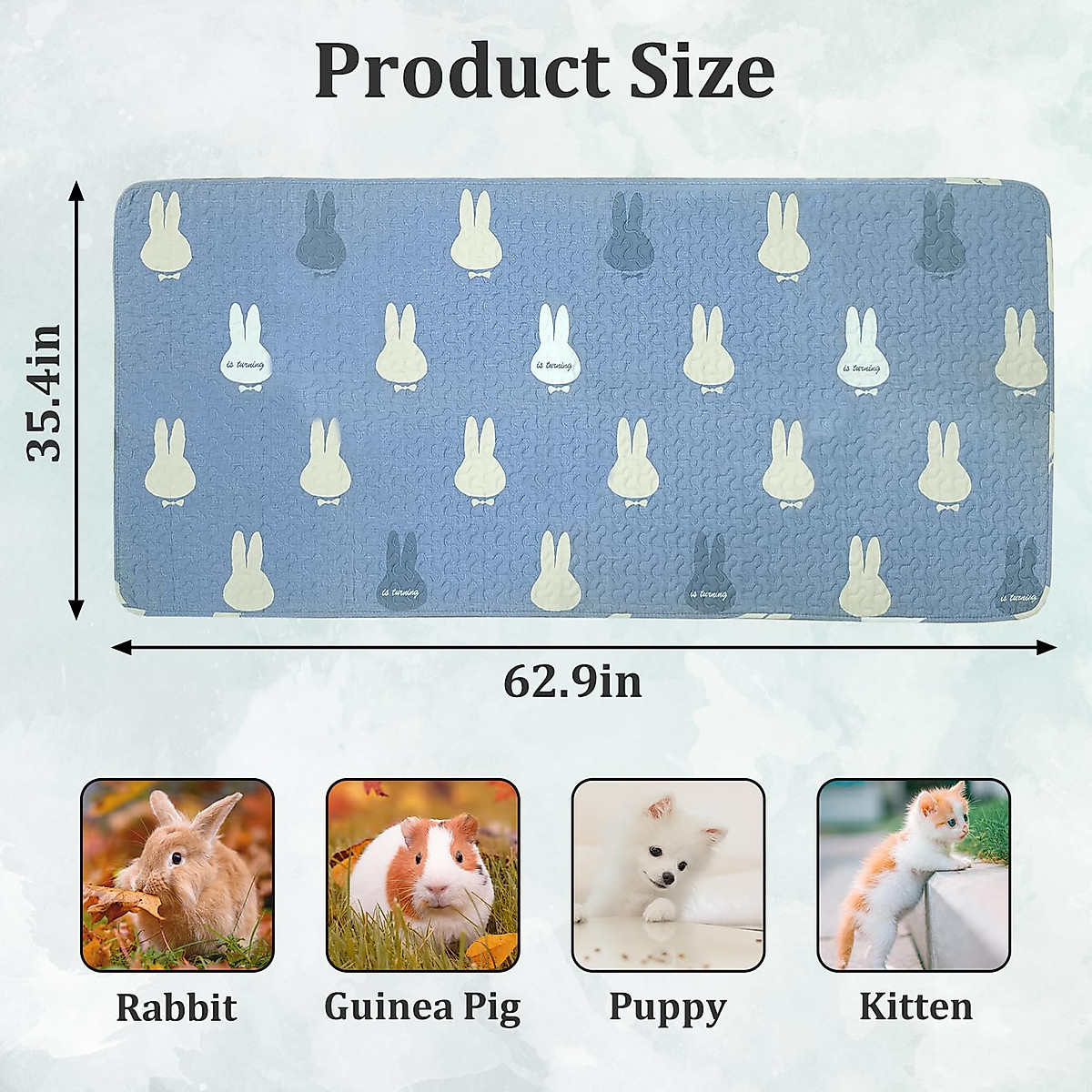 PINVNBY Washable Rabbit Cage Liners, Thickening Guinea Pig Cage Liners Bunny Bedding Small Animals Sleep Pad for Hamster Chinchilla Cats Puppies（27.5“ W x 59” L）