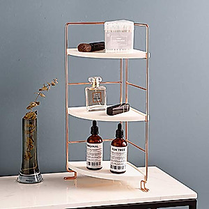 ICCGBHGO Bathroom Countertop Organizer, Corner Shelves Bathroom Vanity Counter Sink Storage, Rose Gold Standing Cosmetic Makeup Spice Rack Tray Cabinet for Kitchen and Bathroom 3-Tier
