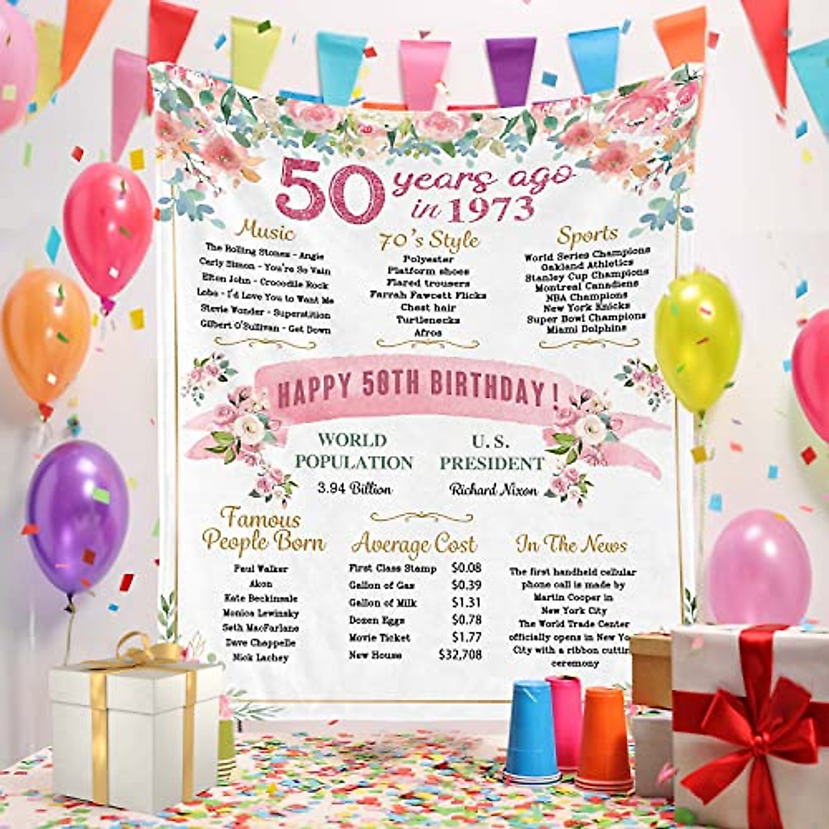 HAINANBOY 50th Birthday Gifts for Women with Box, 50th Birthday Decoration Blanket Birthday Gift for 50 Year Old Women, 1963 50th Birthday Gifts Ideas