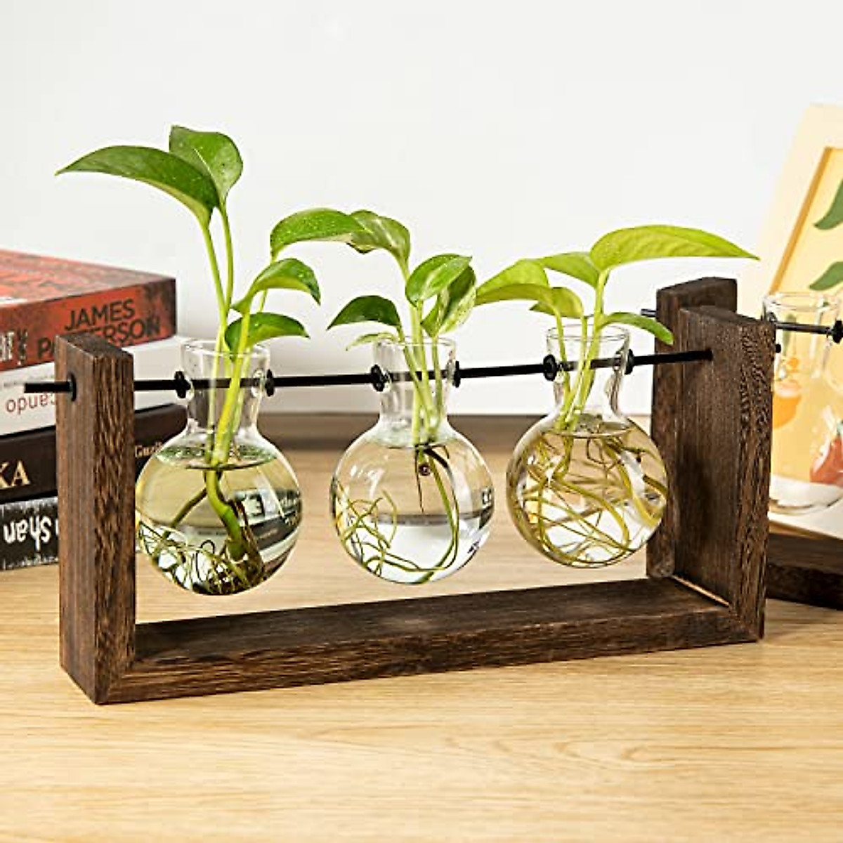 Yangbaga Plant Propagation Stations Terrarium Glass Planter with Wooden Stand 3 Bulb Vases for Hydroponics Indoor Office Desk Home Decor, Plant Holder Gifts