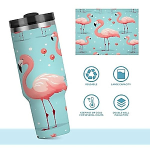 FRCSDIY Flamingos Insulated Tumbler with Handle and Straw Lid,30oz Leakproof Stainless Steel Cup BPA-Free Water Bottle