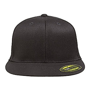 Flexfit Original Blank Flatbill Premium Fitted 210 Hat Cap Flex Fit Flat Bill Large/Xlarge - Black