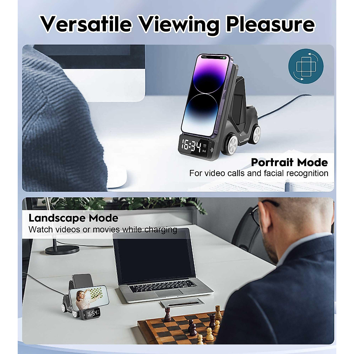 QFUP Forklift Wireless Charger Station for iPhone Charger for Apple Watch Charger for Airpods Charger, 6 in 1 Wireless Charging Station for Multiple Devices Apple Fast Wireless Desktop-Grey