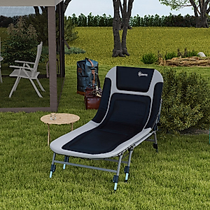 Outsunny Camping Cot for Adults, Folding Bed with Soft Padded Cushions & Headrest, 180° Adjustable Reclining Lounger, Heavy Duty and Portable with a 400 lbs. Capacity, Gray