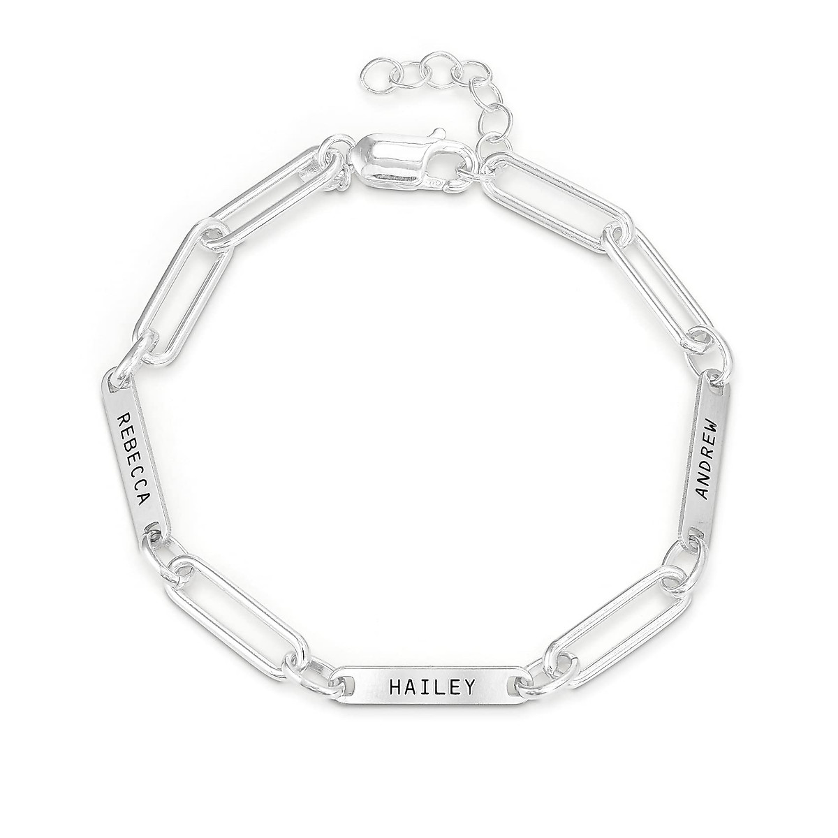 Oak & Luna - Personalized Ivy Name Paperclip Chain Braceket with Custom Inscriptions - Engraved Gift for Her, Women, Mom - Custom Jewelry for Mother's Day, Christmas, Birthday (Sterling Silver, Without Diamond)