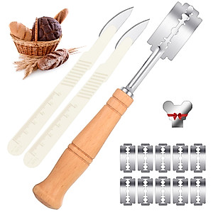 Mudder Bread Lame Tool Bread Scoring Knife Sourdough Scoring Bread Tool with 10 Blades Leather Protective Cover Lame Slashing Tool and 2 Pcs Dough Scoring Knife with Cover for Bread Baking
