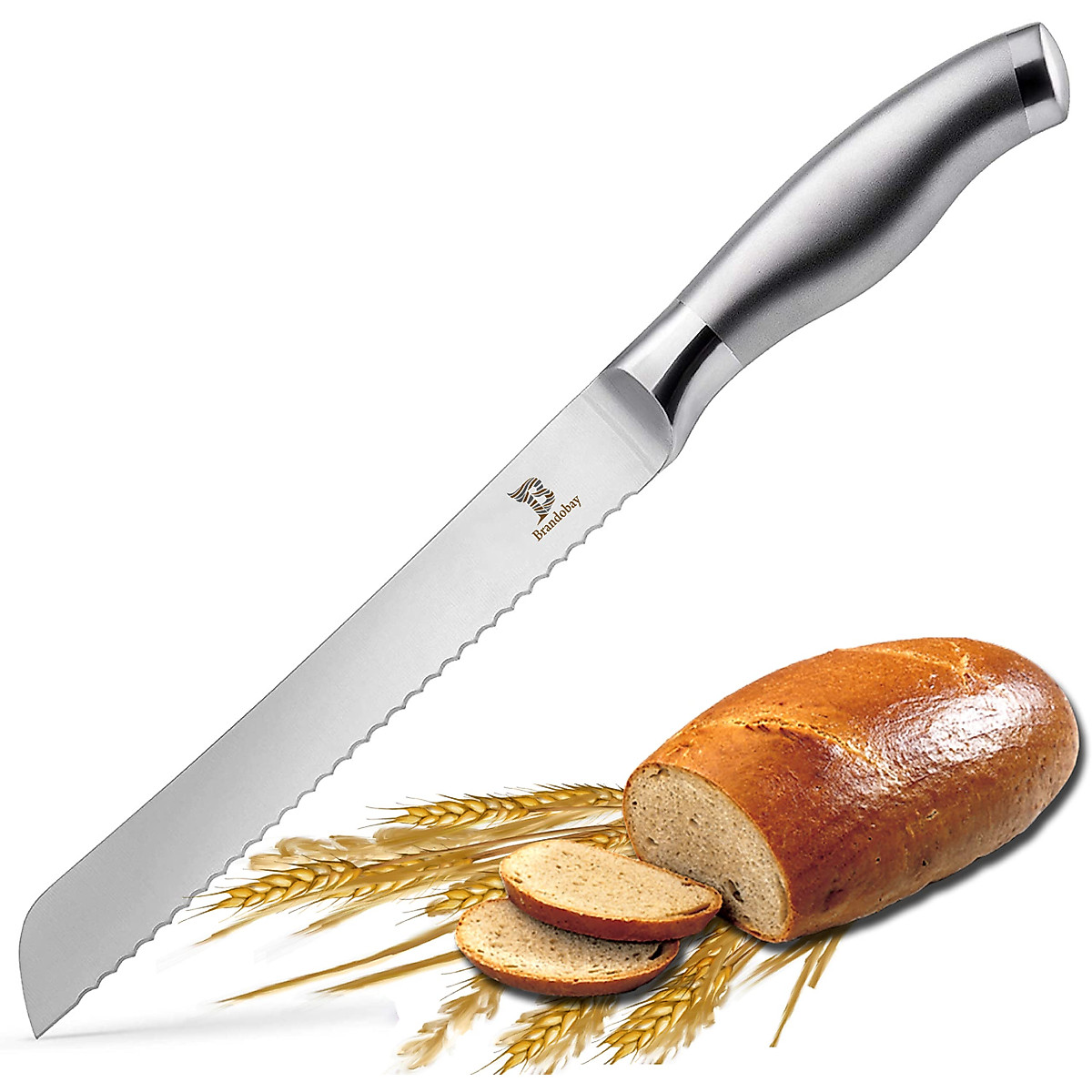 Brandobay Bread Knife 8-Inch, High Stainless Steel, Ergonomic Handle, Cakes Slicing Knife