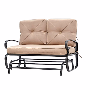 Betterland Outdoor Glider Rocking Chair Patio Swing Glider Bench for 2 Person, Metal Frame Loveseat Chair with Cushions (Brown)