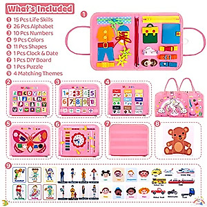 HONGDDY Busy Board Montessori Toys for Toddler, Sensory Board Toy for Learning Fine Motor Skills Quiet Book Travel Toys Educational Plane Travel Activity for Girls & Boys Gifts