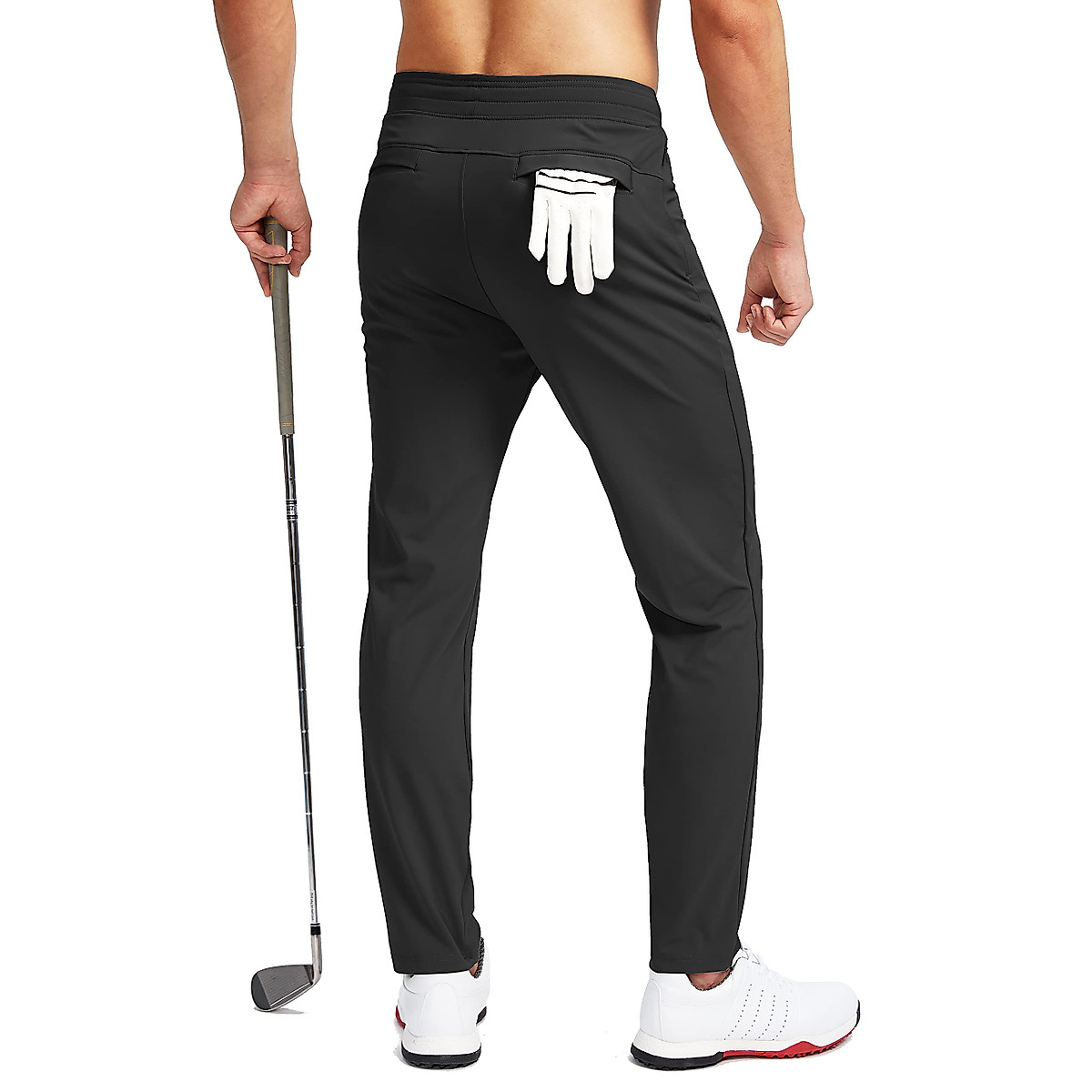 Pudolla Men's Golf Pants Stretch Sweatpants with Zipper Pockets Slim Fit Work Casual Joggers Pants for Men (Black Large)