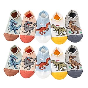 CHUNG Boys Cotton Ankle Socks 5/10 Pack Low Cut Dinosaur Mesh 2-9Y Light Weight Back School Running Sports Casual (2-4Y, 10pk Dino022)