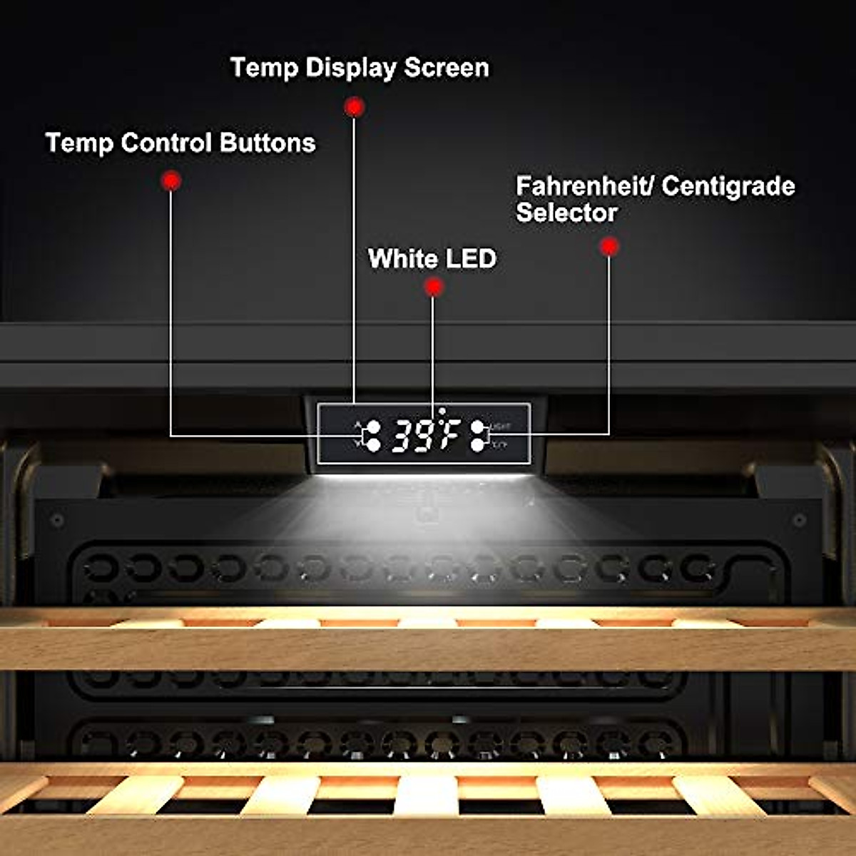 Galanz GLW57MS2B16 47 Bottle Built in Wine Refrigerator, Digital Temperature Control, White LED Interior Lighting, 5.7 Cu. Ft., Stainless Steel