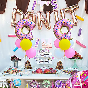 Donut Table Centerpiece Balloons Stand Kit 2 Sets with 2 Doughnut Foil Balloons and 14 Latex Pastel Balloons for Donut Time Decoration Birthday Party Wedding Baby Shower Party Decoration