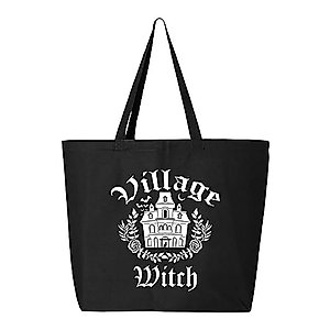 shop4ever Village Witch Halloween Trick or Treat Jumbo Heavy Canvas Tote Reusable Shopping Bag Black JUMBO 1