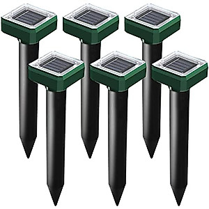 Mole Repellent Solar Powered, 6 Pack Solar Mole Repellent Ultrasonic for Vole, Snakes, Gopher, Waterproof Sonic Mole Deterrent Spikes,Snake Gopher Vole Repellent for Garden and Yard