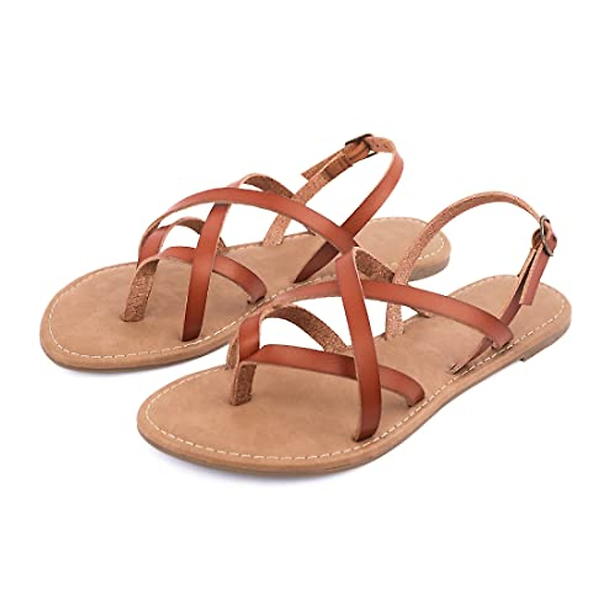 Women's Gladiator Flat Sandals Fisherman Strappy Sandals Ankle Strap Sandals (Brown, 7.5)