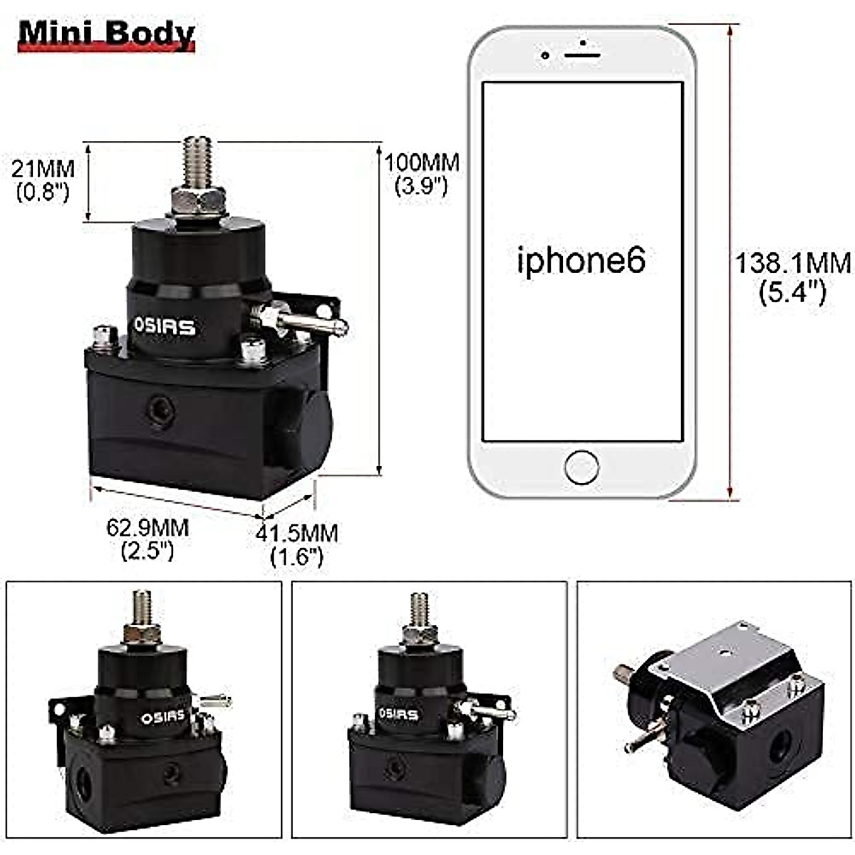 OSIAS Universal Adjustable Aluminum FPR Fuel Pressure Regulator Kit +160 Psi Pressure Gage AN6-6AN Fuel Line,Hose Fitting Connectors Kit