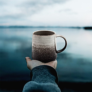 wewlink Large Ceramic Coffee Mug, Pottery Mug,Tea Cup for Office and Home,Handmade Pottery Coffee Mugs,16.5 Oz,Dishwasher and Microwave Safe,kiln altered glaze craft (Black White)