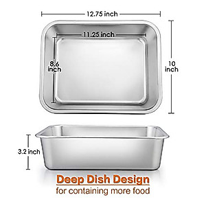 Lasagna Pan Set of 2, E-far Deep Stainless Steel Baking Pans, 12.75 x10 x3.2 Inches Rectangular Metal Roasting Baking Dish Bakeware for Oven, Non-Toxic & Heavy Duty, Dishwasher Safe