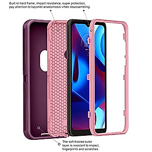 Qinmay Moto G Pure Case with Screen Protector (2 Pcs), WineRed Pink Heavy Duty Shockproof TPU+PC Protection