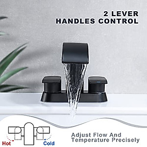 Ultimate Unicorn Waterfall Bathroom Sink Faucet Matte Black, Two Handles Bathroom Faucet with Metal Pop up Sink Drain Stopper, 2 or 3 Holes Bathroom Basin Lavatory Mixer Tap with Deck Mount Plate