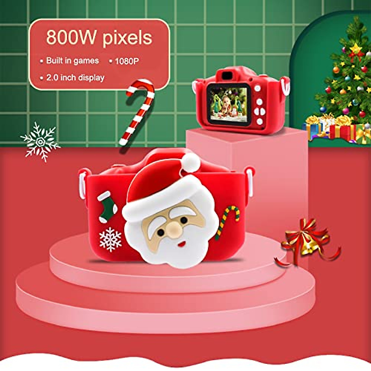 Xinsrenus Christmas Kids Camera, Upgrade HD Digital Camera for Toddlers,Kid Camera,Christmas Birthday Gifts, Silicone Cover