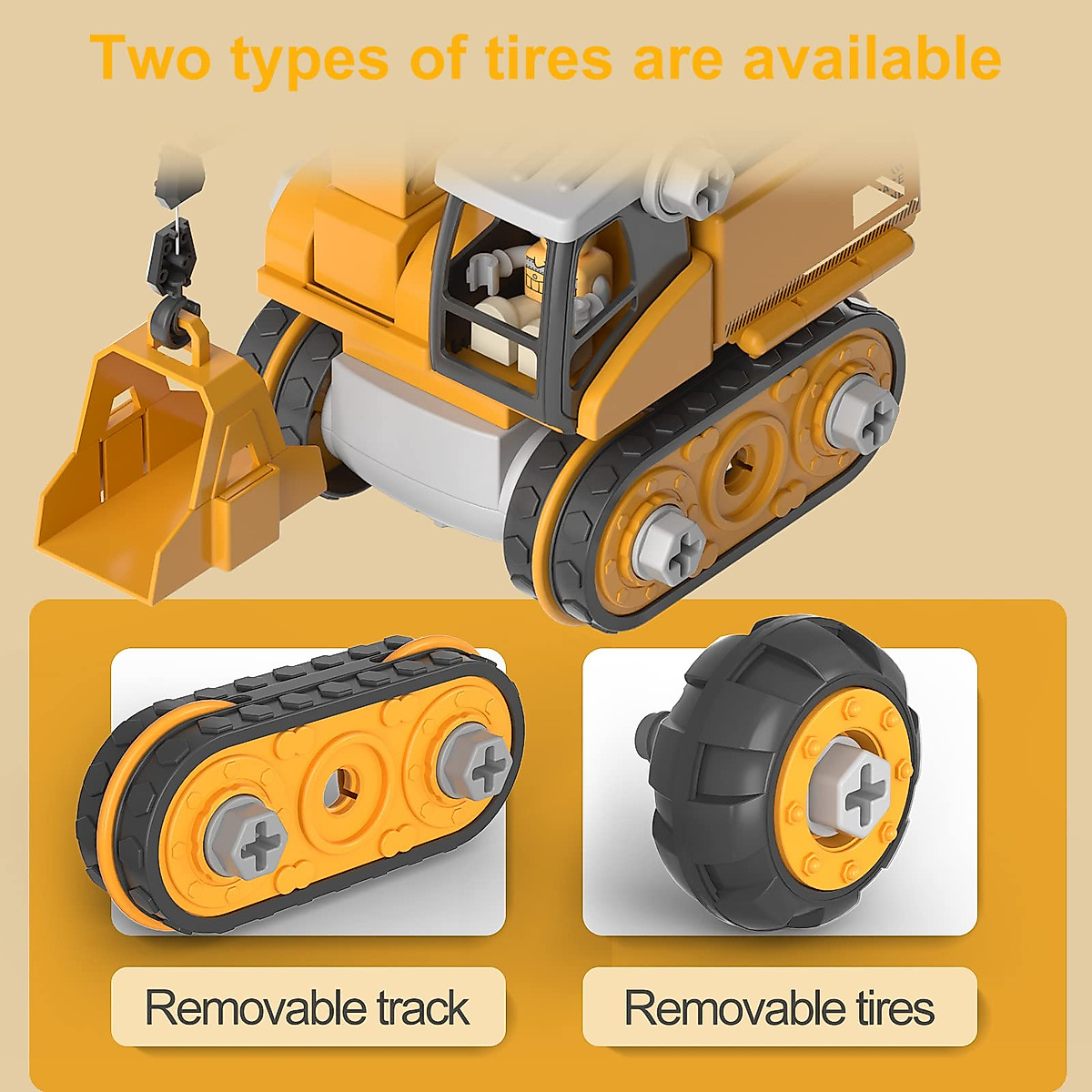 Construction Truck Toys for 3 4 5 6 Years Old Toddlers Kids Boys and Girls, STEM Take Apart Toys Cars with Electric Drill, 4 in 1 Construction Vehicles Crane Excavator Drilling Car Timber Grab Truck