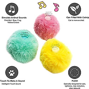 PomeWW Cat Toy Balls, Sing Ball, 3 Pcs, Upgrade Kitten Plush Ball, Newest Lifelike Animal Chirping Sounds-Bird Frog and Cricket, Built-in Catnip, Interactive Cat Kicker Toys for Indoor.