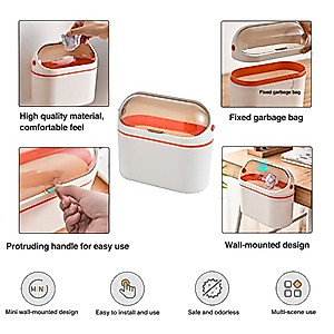 Benshukam Mini Trash Can with Lid, Mini Waste Basket for Desktop, Small Office Countertop Garbage Can, Mountable Tiny Wastebasket for RV, Dorm, Freezer, Laundry and More (Orange)