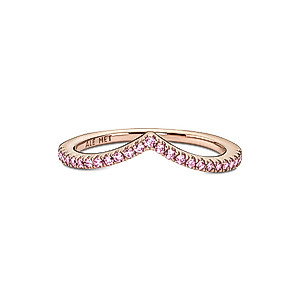 Pandora Sparkling Wishbone Ring - Stackable Rose Gold Ring for Women - 14k Rose Gold-Plated Shine with Pink Cubic Zirconia - Size 7.5