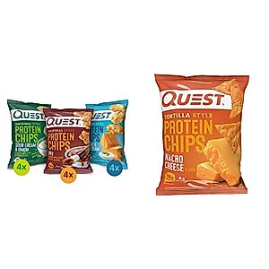 Quest Nutrition Protein Chips Variety Pack (BBQ, Cheddar & Sour Cream, Sour Cream & Onion) and Quest Nacho Cheese Tortilla Style Protein Chips