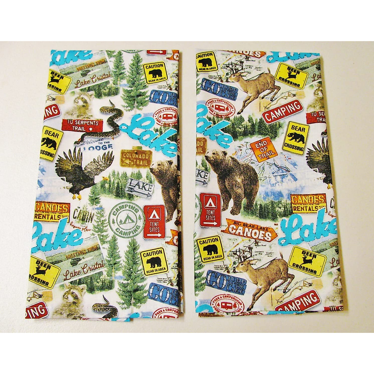 Mountain Adventures Tea Towels (Set of 2) Made in the USA Wildlife Outdoor Theme Cabin RV Print